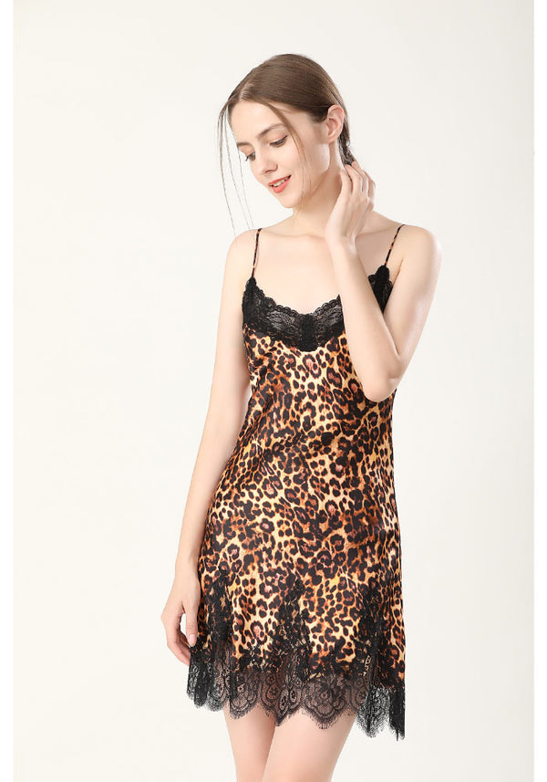 Mulberry Silk Sexy Leopard Print Nightgown – Aes Studio