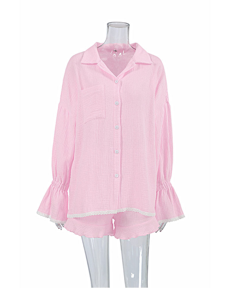 Cotton Cardigan Sleepwear Luxurious Pajama Set – Aes Studio